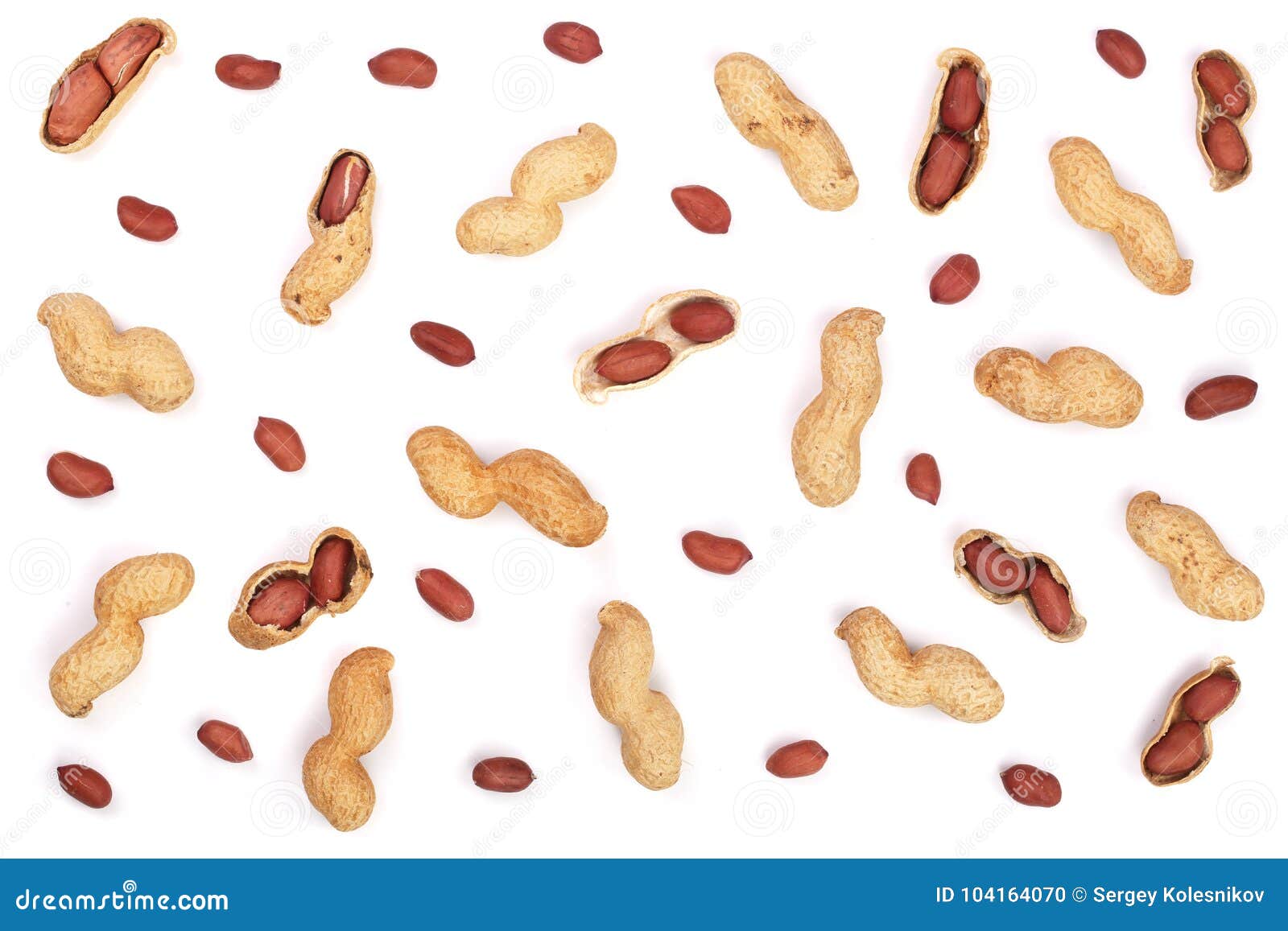 Peanuts with Shells Isolated on White Background, Top View. Flat Lay ...