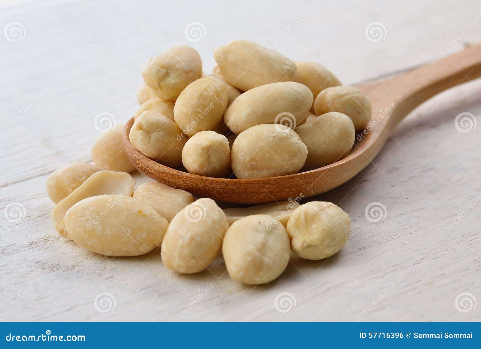 Peanuts in Spoon on White Wooden Stock Photo - Image of snack, healthy ...