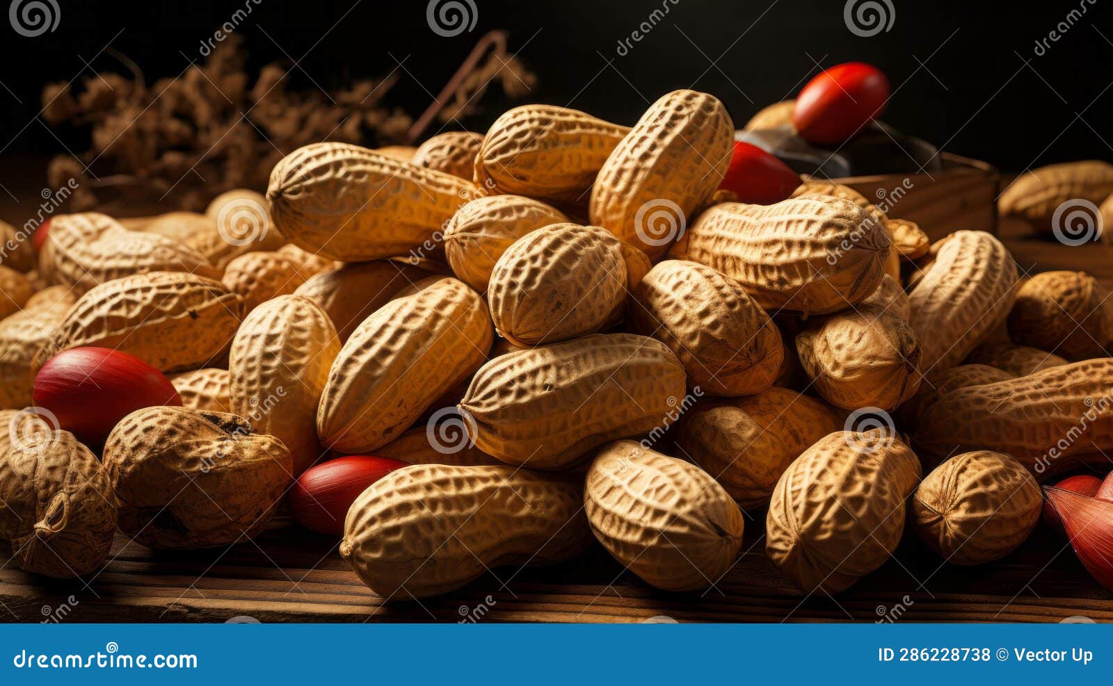 Peanuts on Wooden Surface. Generative AI. Stock Photo - Image of legume ...