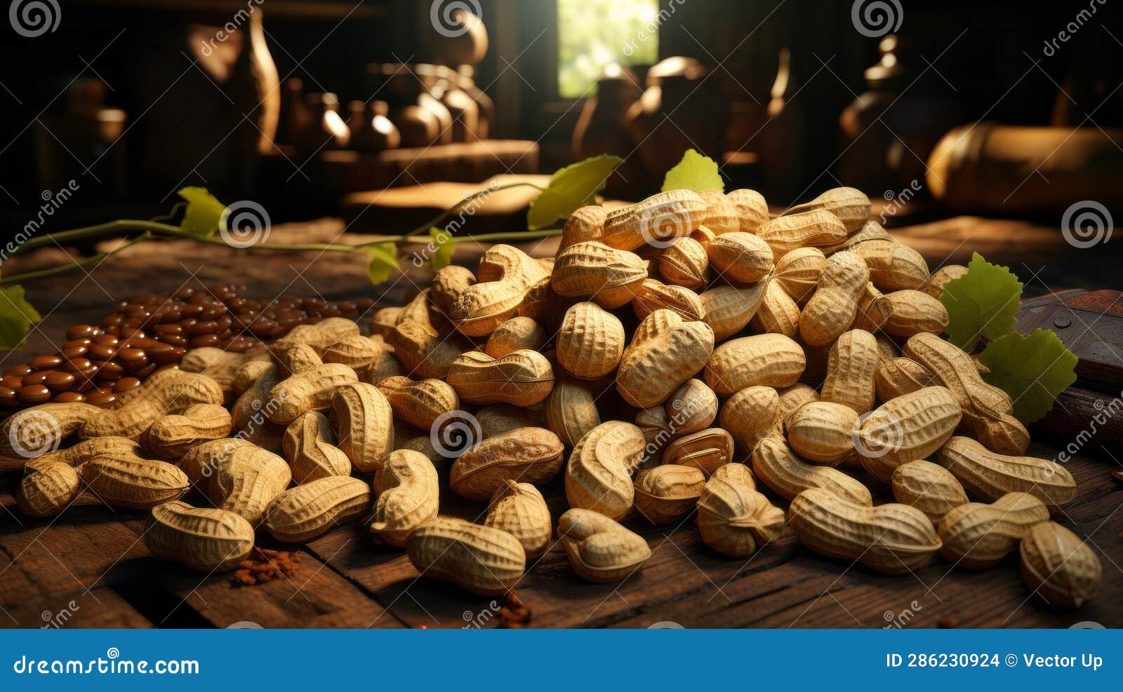 Peanuts on Wooden Surface. Generative AI. Stock Illustration ...