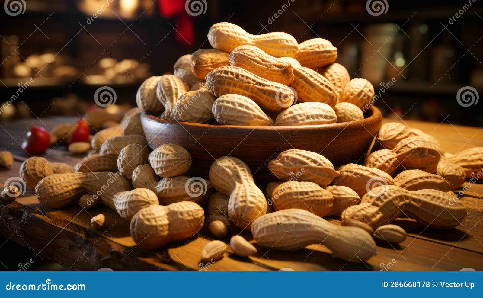 Peanuts on Wooden Surface. Generative AI. Stock Illustration ...