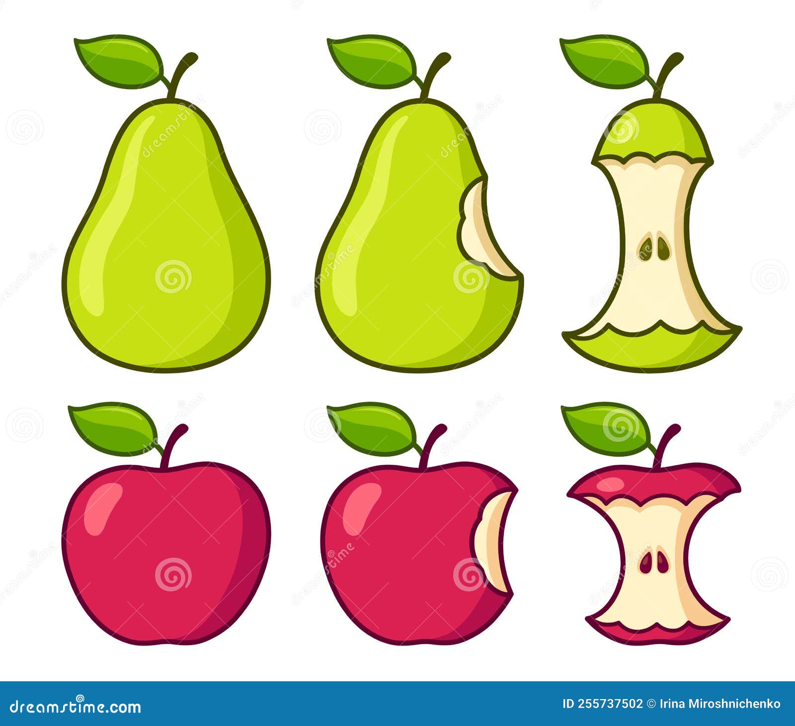 Pear and Apple Eating Cartoon Drawing Set Stock Illustration ...