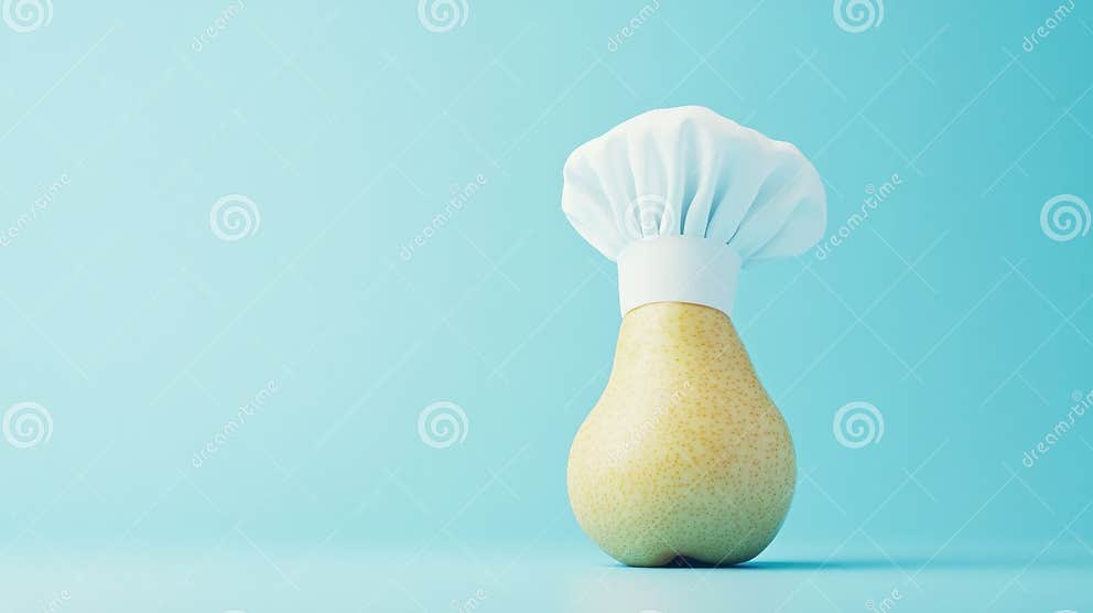 Pear with Chef Hat on Blue Background Stock Image - Image of artistic ...