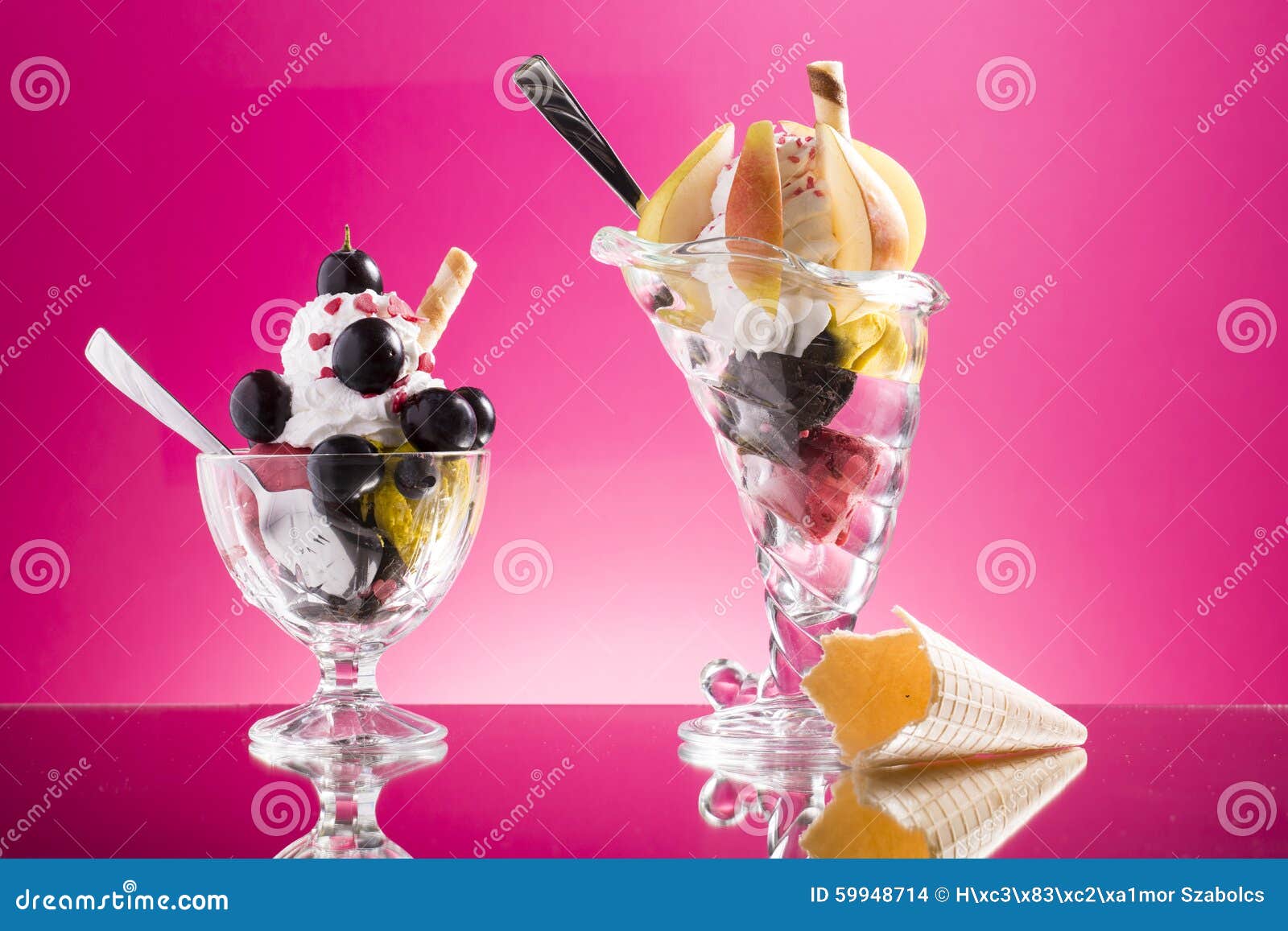 Pear Cup and Red Grapes Sundaes on Pink Backgound Stock Photo - Image ...