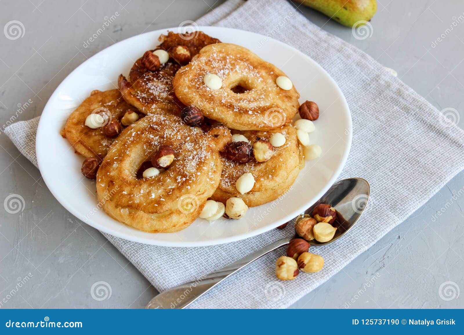 Fried pear donuts stock photo. Image of foods, donuts - 125737190