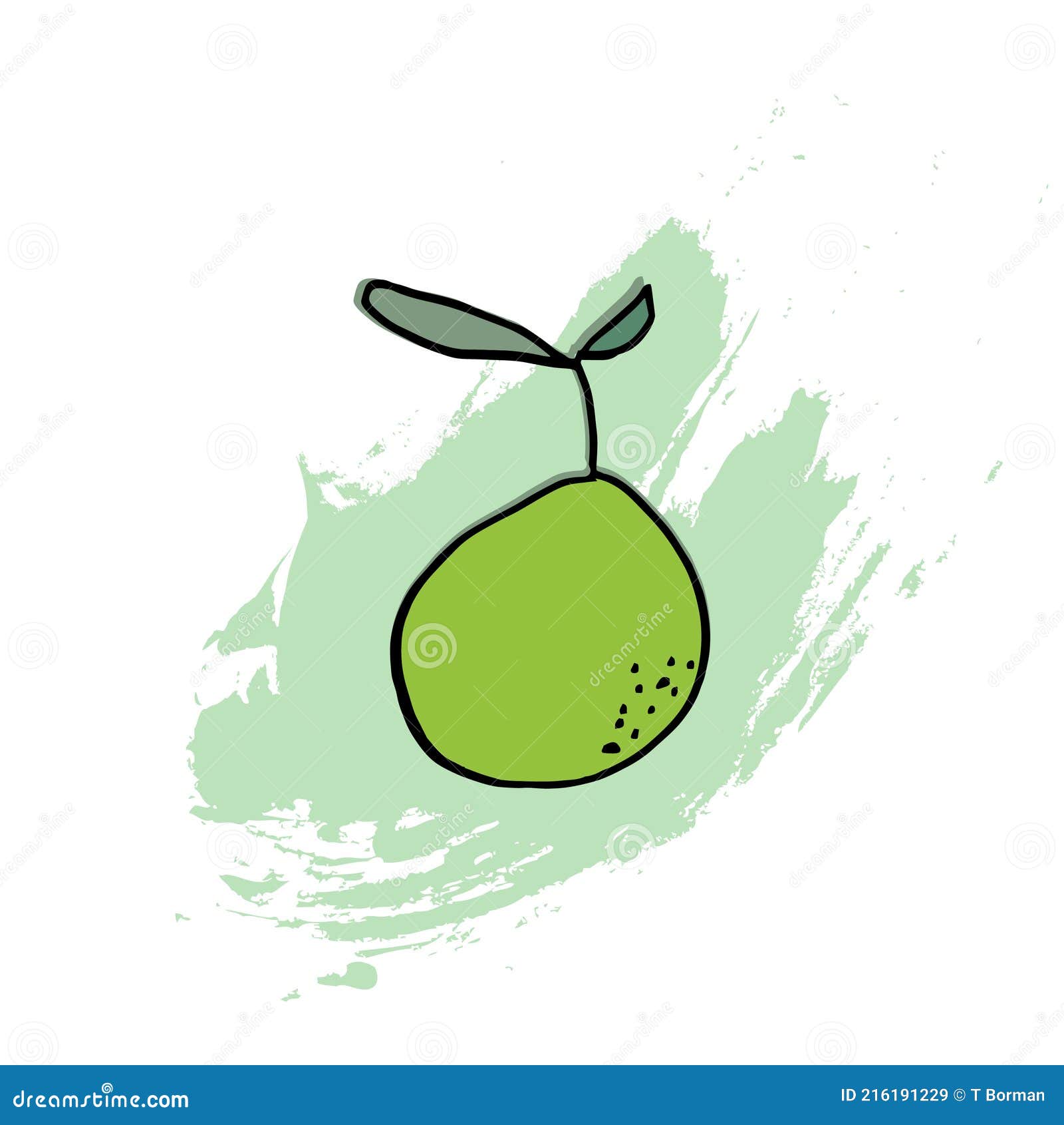 Green Pear with Dots and Leaves on Color Spot Background Brush Stroke ...