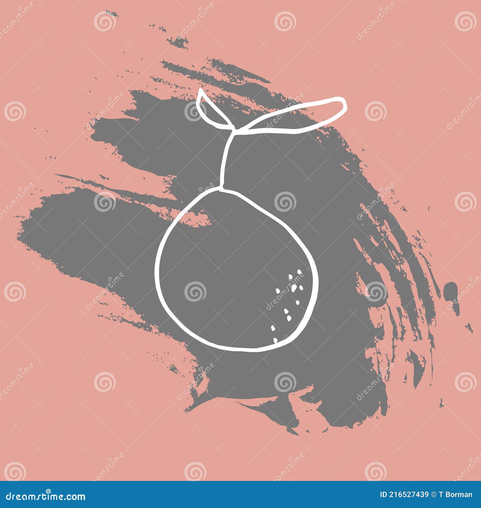 Pear with Dots and Leaves on Color Spot Pink Background Brush Stroke ...