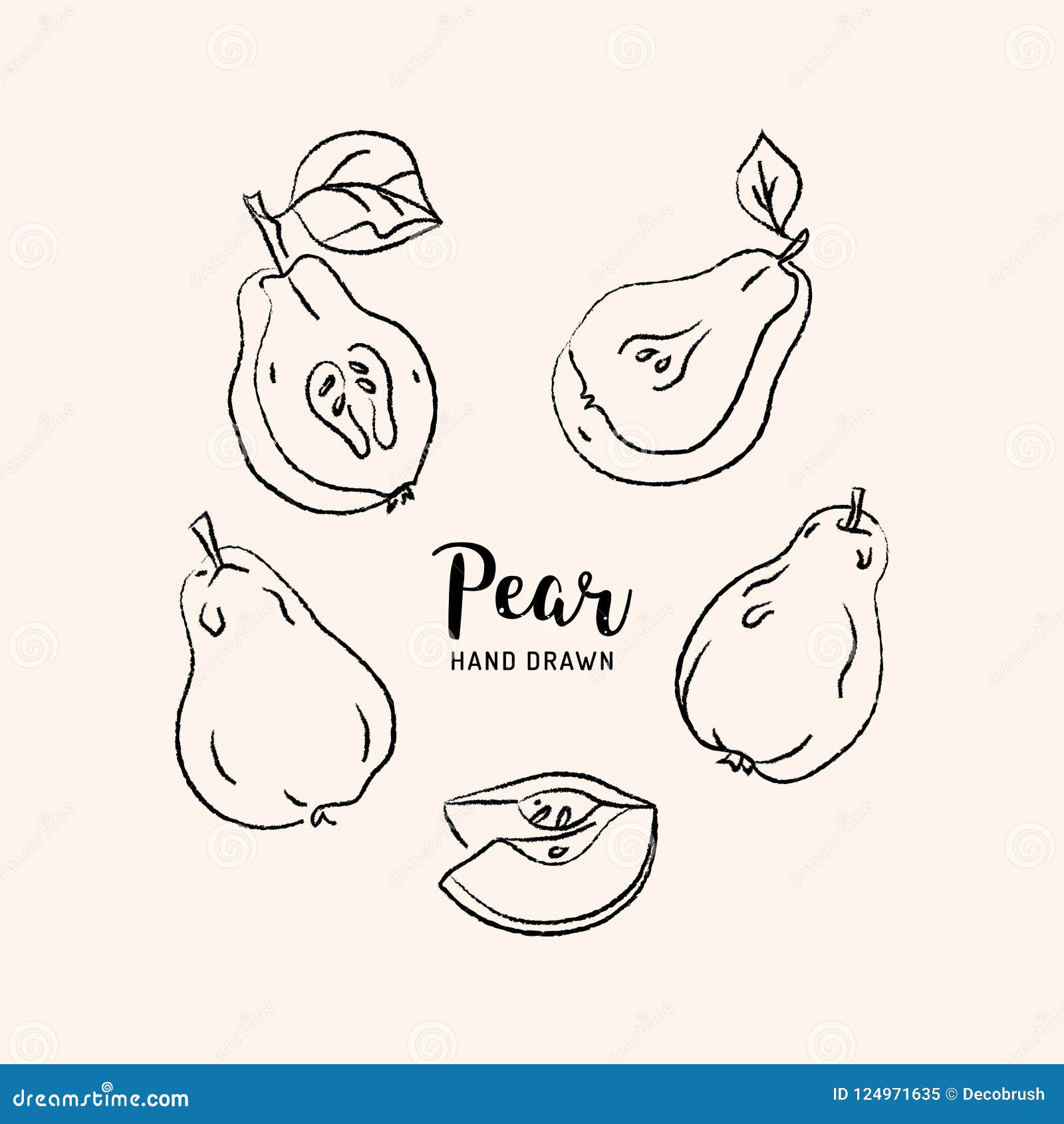 Pear Drawing Isolated. Back Hand-drawn Fruit Icon. Cartoon Vector ...