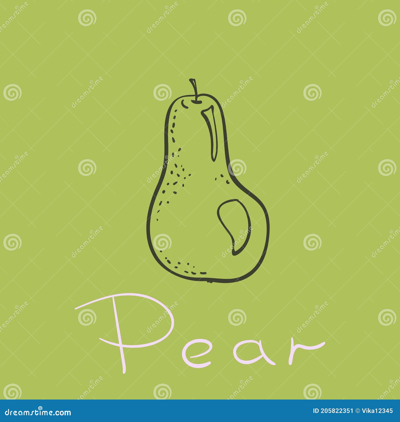 Pear Drawing Isolated. Back Hand-drawn Fruit Icon. Cartoon Vector ...