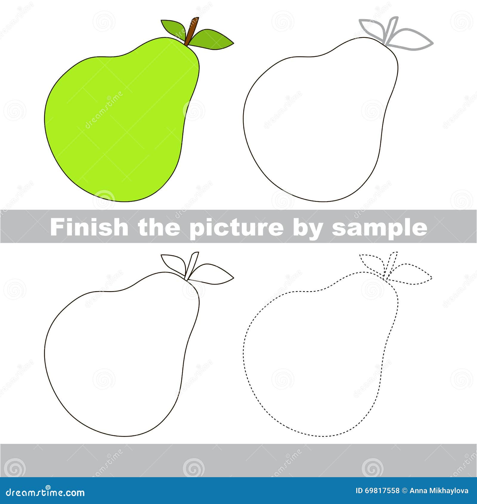 Pear. Drawing worksheet. stock vector. Illustration of sheet - 69817558