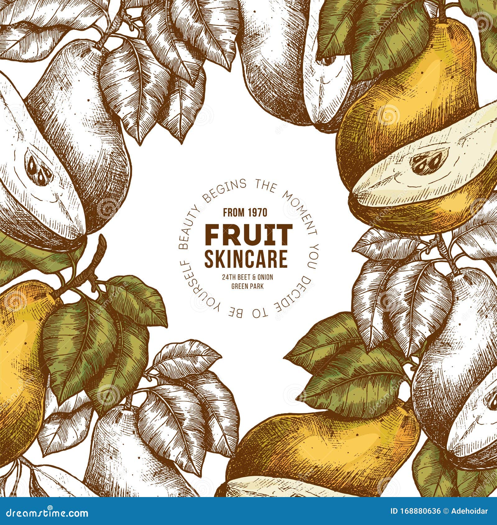 Pear Fruit Frame Design Template. Hand Drawn Illustration. Packaging ...