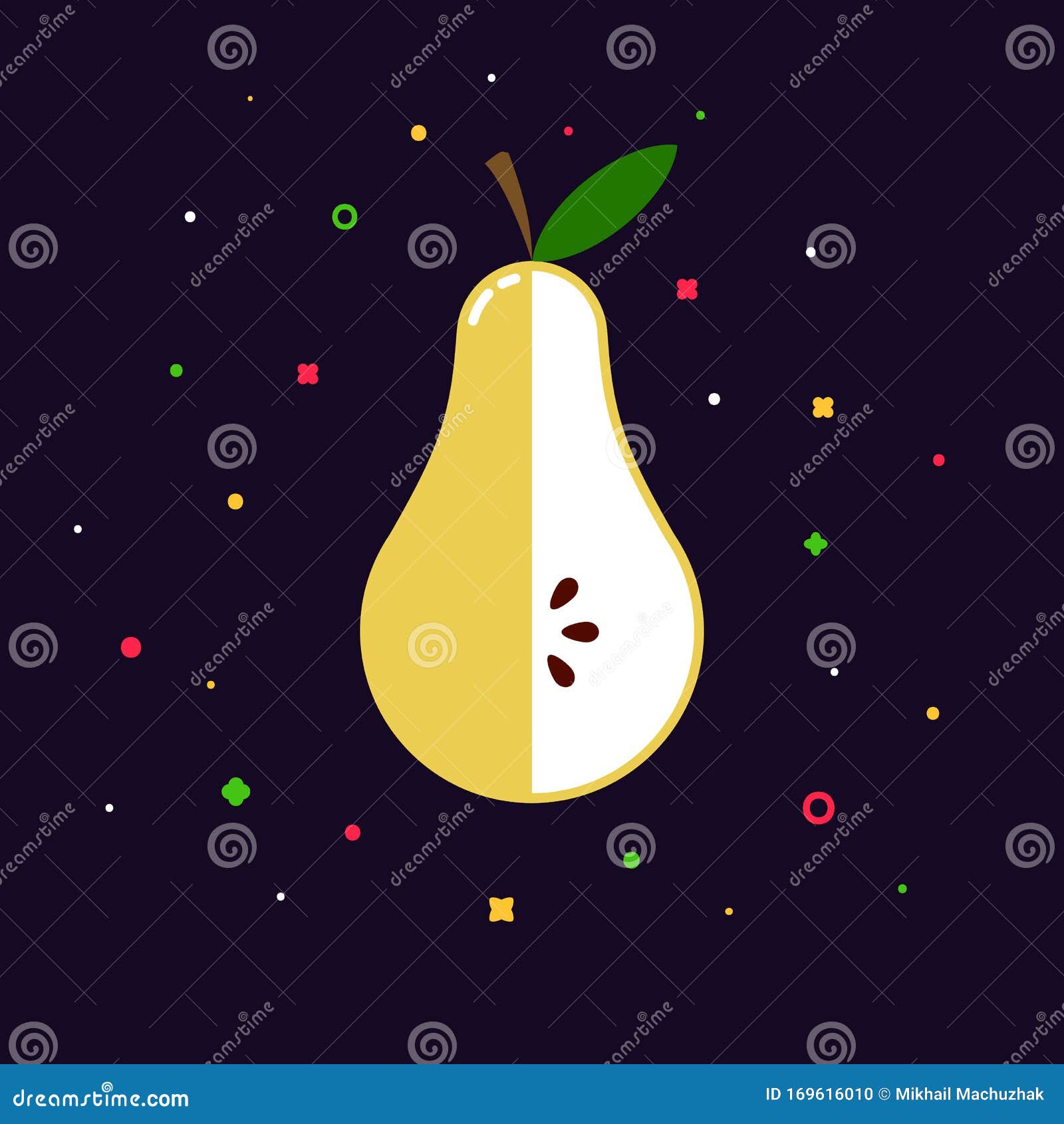 Pear Fruit Sphere with Half Slice Logo, Flat Icon Design Template ...