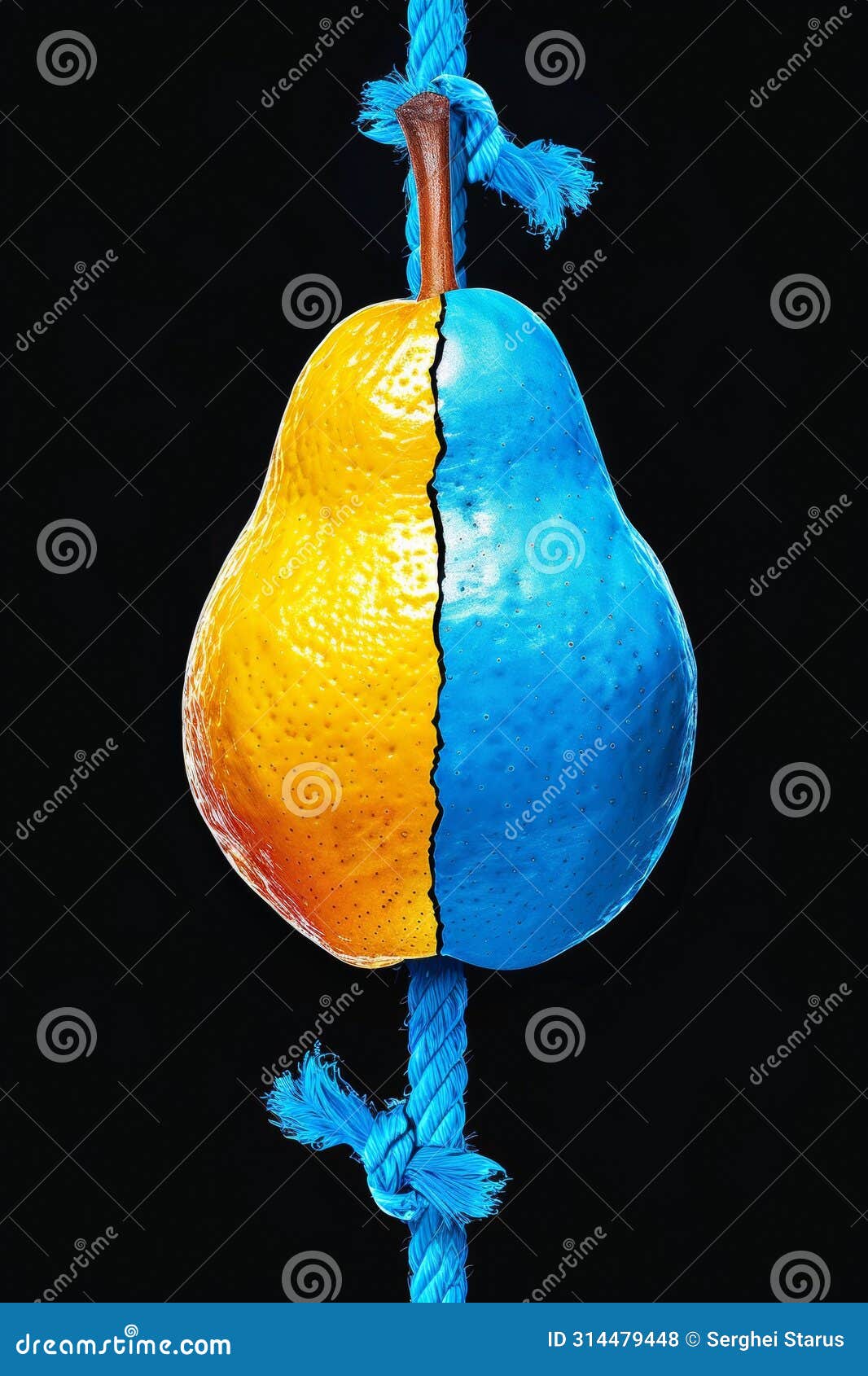 A Pear with Half Blue and Half Yellow on a Rope, AI Stock Illustration ...