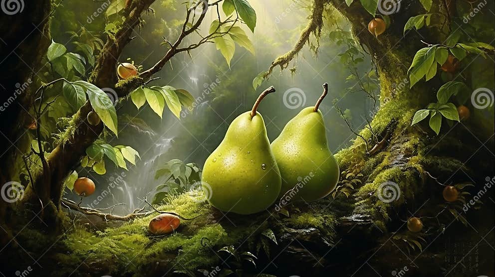 A Pear, Its Surface Dotted with Dewdrops Stock Photo - Image of ...