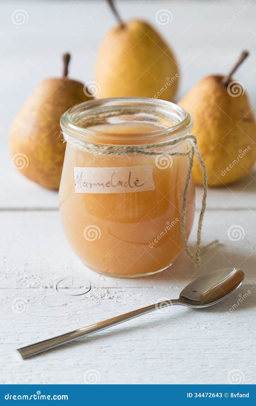 Pear jam in a jar stock image. Image of spoon, vegan - 34472643