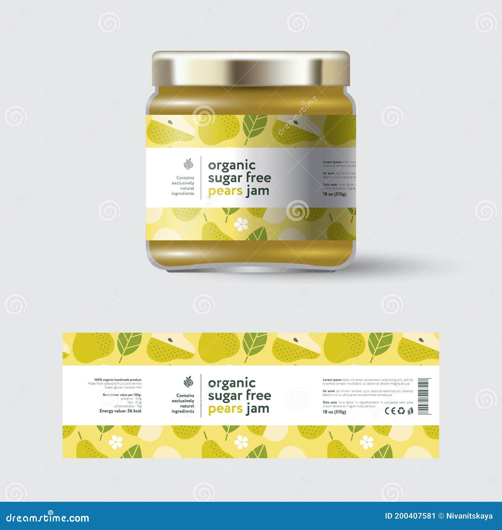 Pear Jam Label and Packaging. Jar with Cap with Label Stock Vector ...