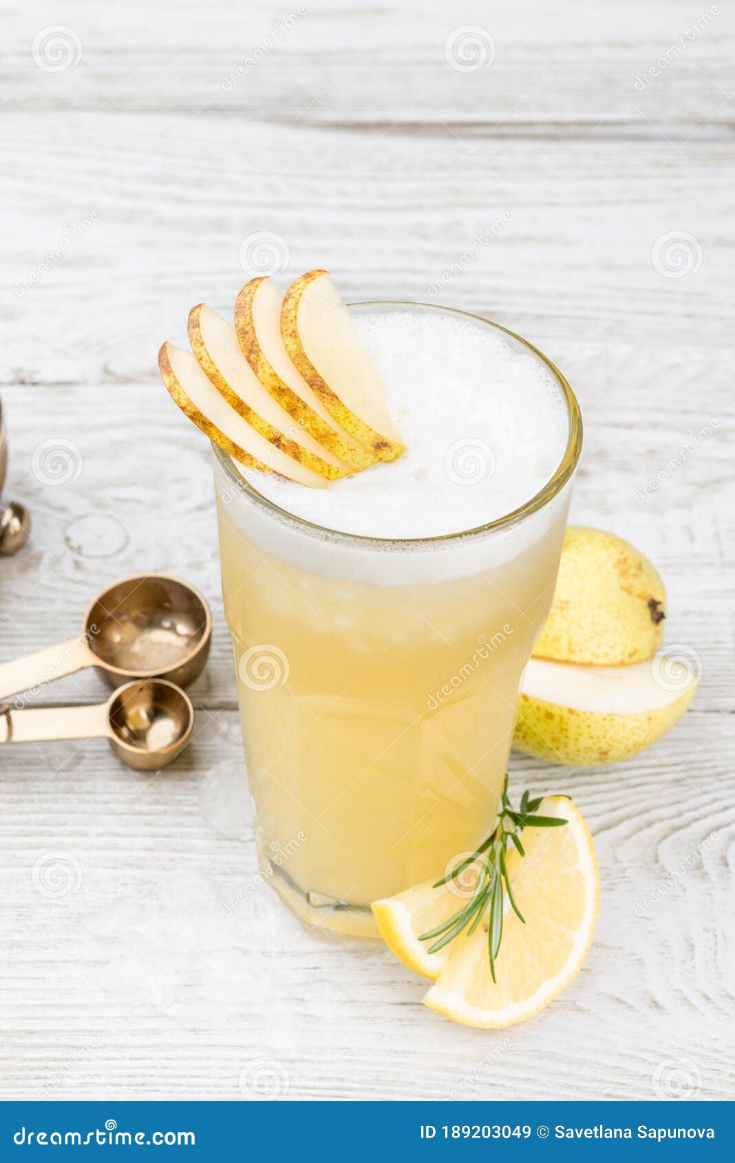 Pear Lemonade in a Glass Transparent Glass Stock Image - Image of lemon ...