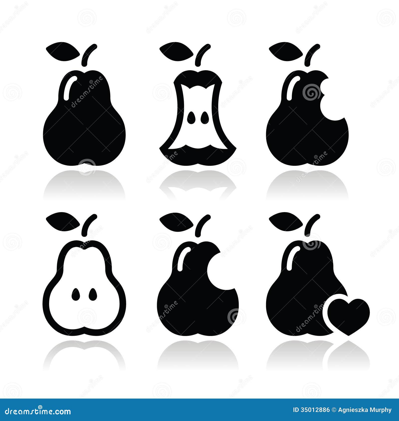 Pear, Pear Core, Bitten, Half Icons Stock Illustration - Illustration ...