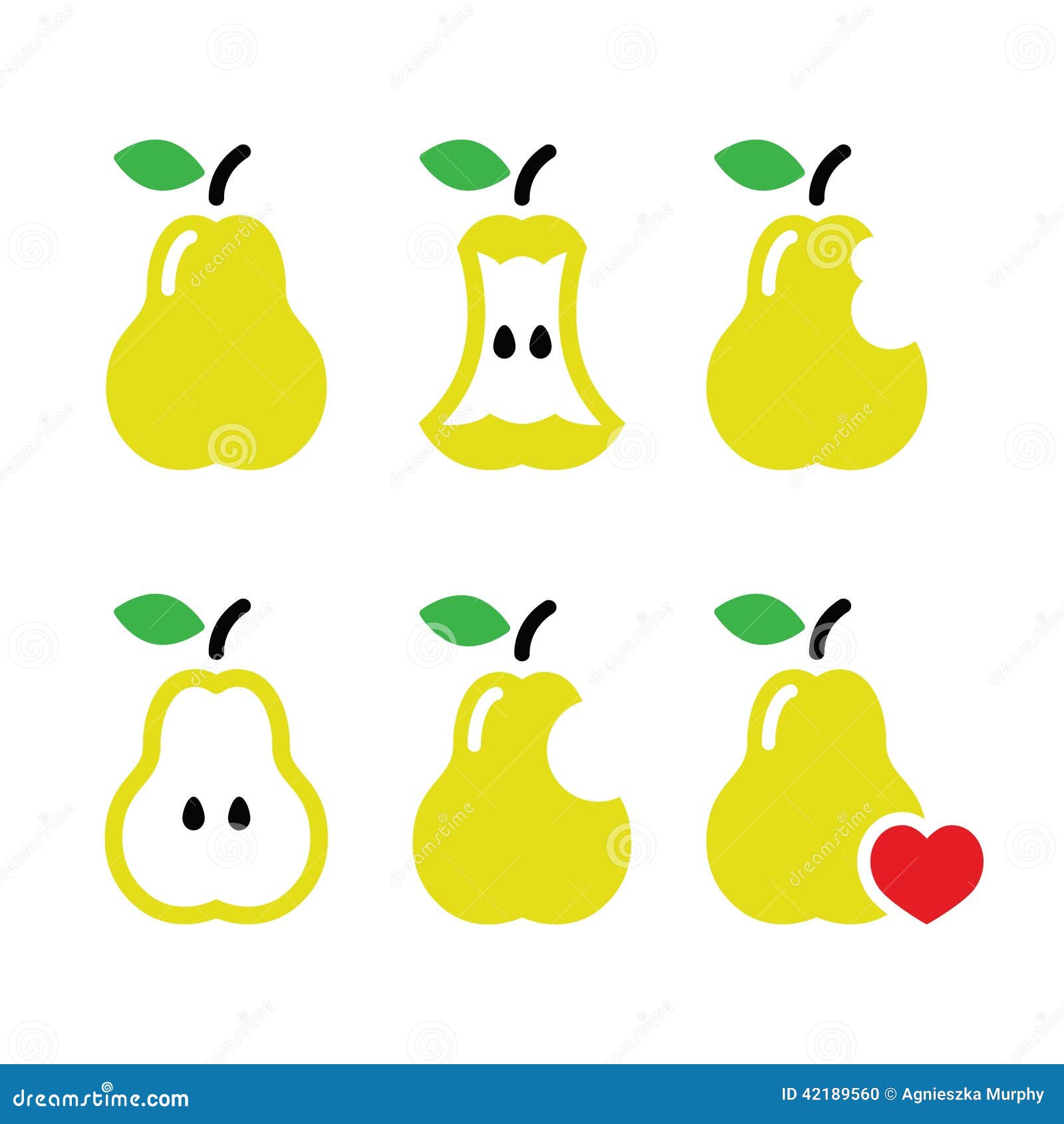 Pear, Pear Core, Bitten, Half Vector Icons Stock Illustration ...