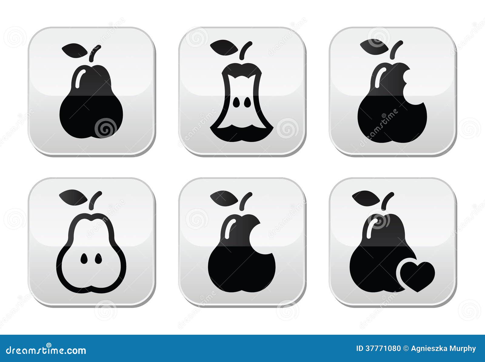 Pear, Pear Core, Bitten, Half Vector Buttons Stock Vector ...