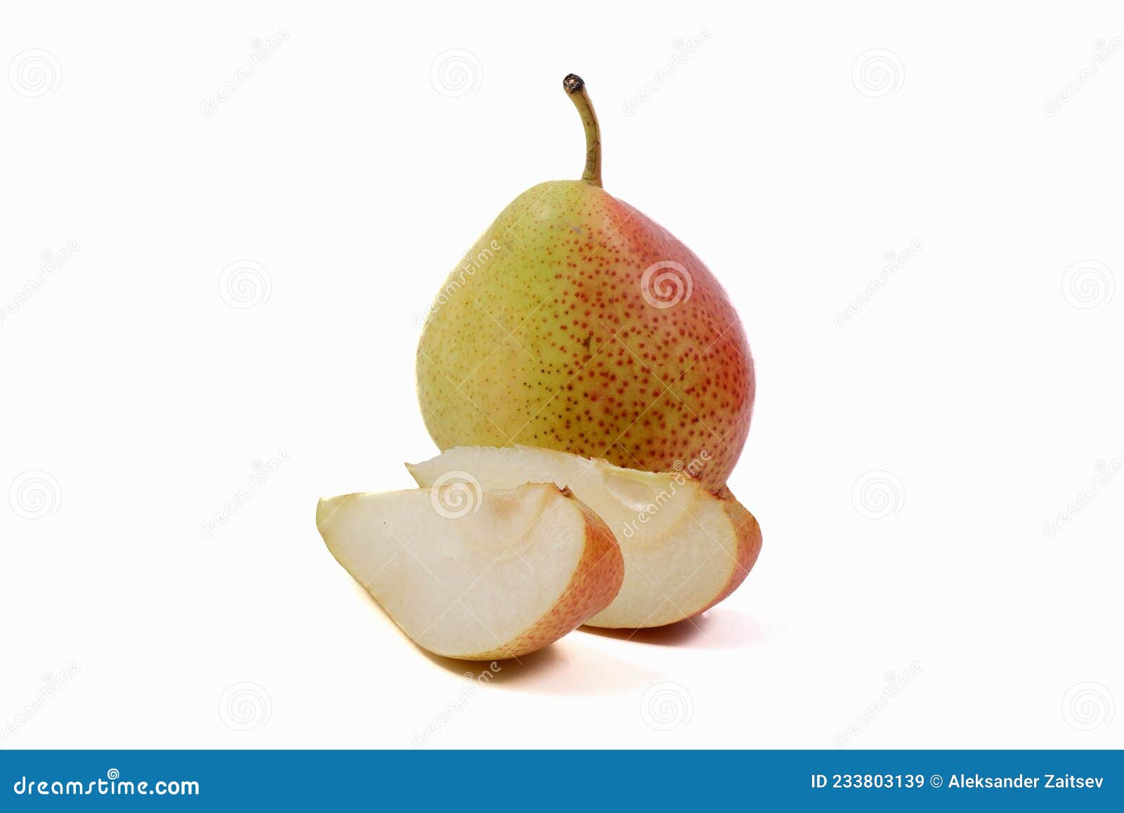 Pear and Pear Pieces Side by Side, Isolated on a White Background Stock ...
