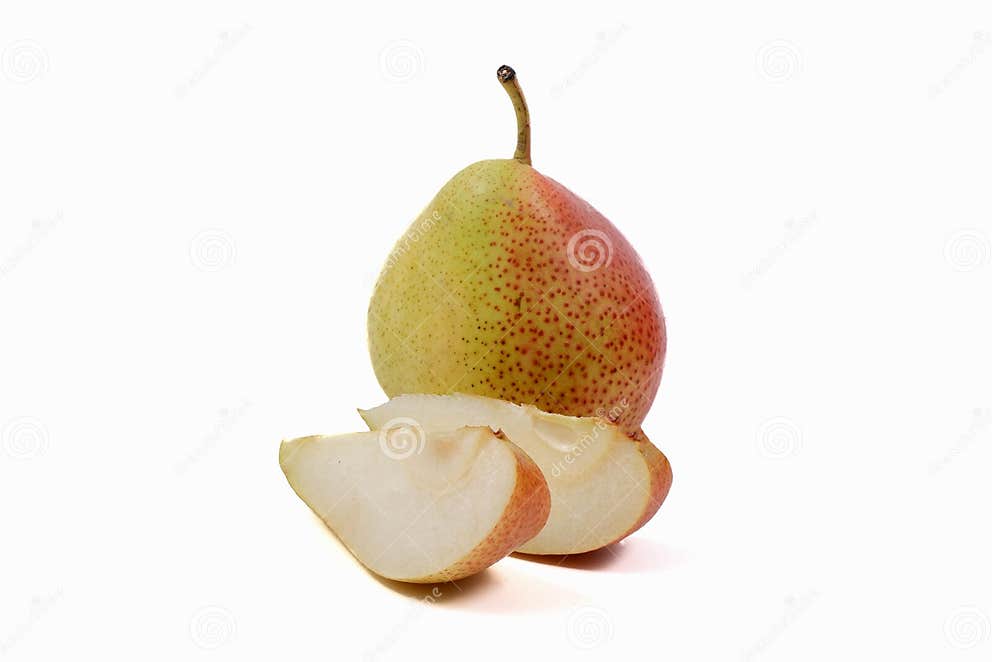 Pear and Pear Pieces Side by Side, Isolated on a White Background Stock ...