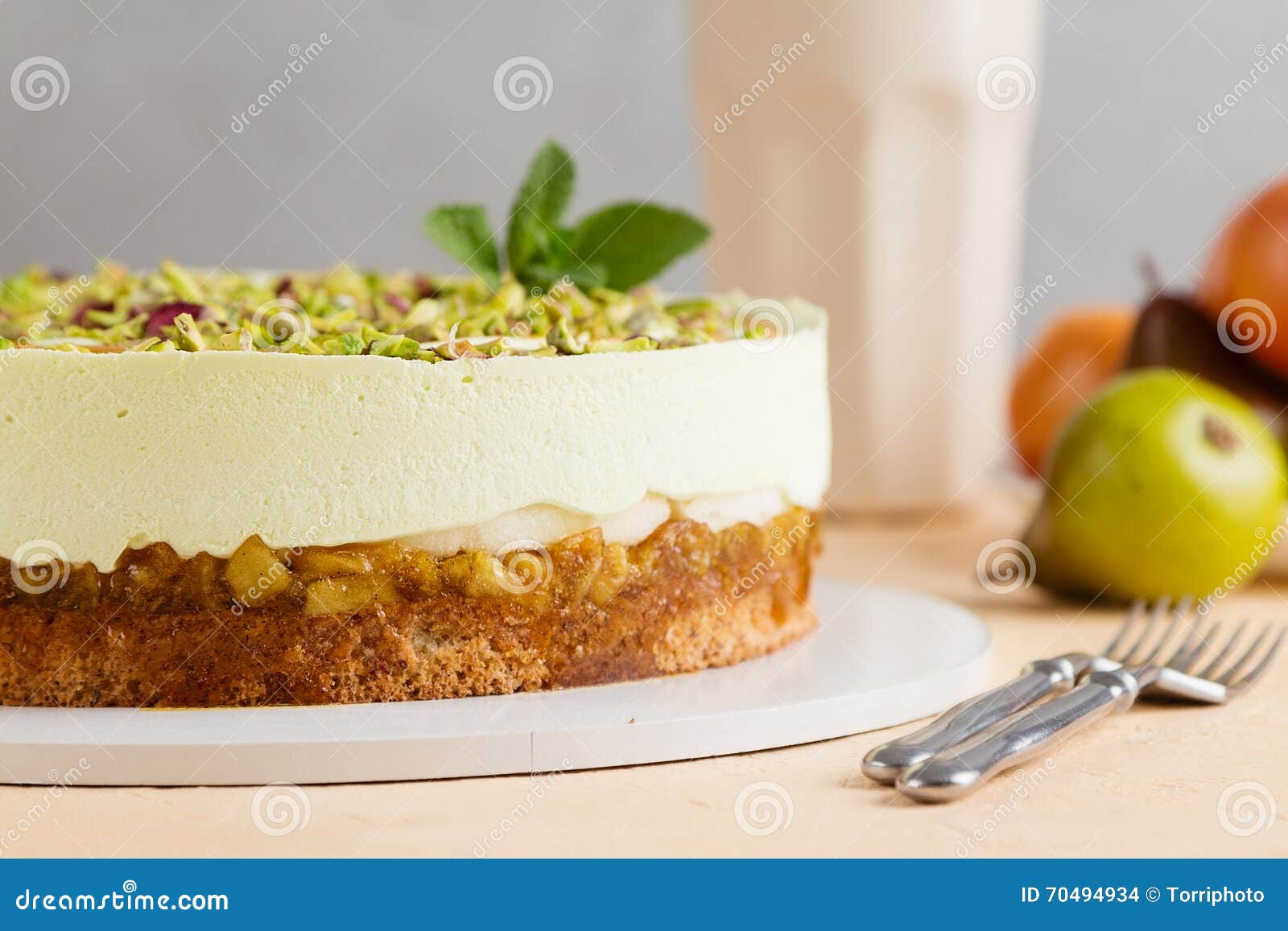 Pear and Pistachio Mousse Cake Stock Photo - Image of fresh, cake: 70494934
