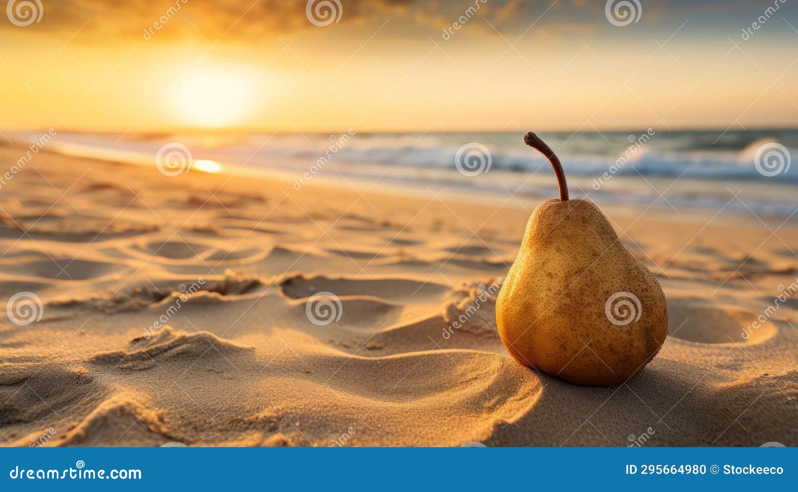 Pear on Sandy Beach at Sunset Stock Illustration - Illustration of ...