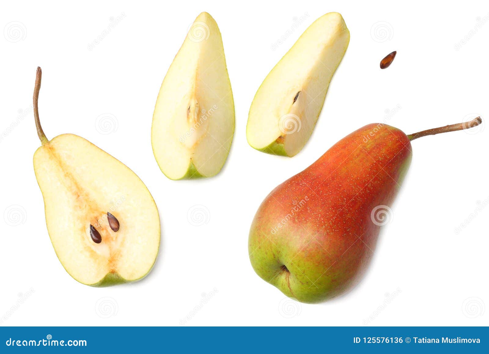 Pear with Slices Isolated on White Background. Top View Stock Photo ...