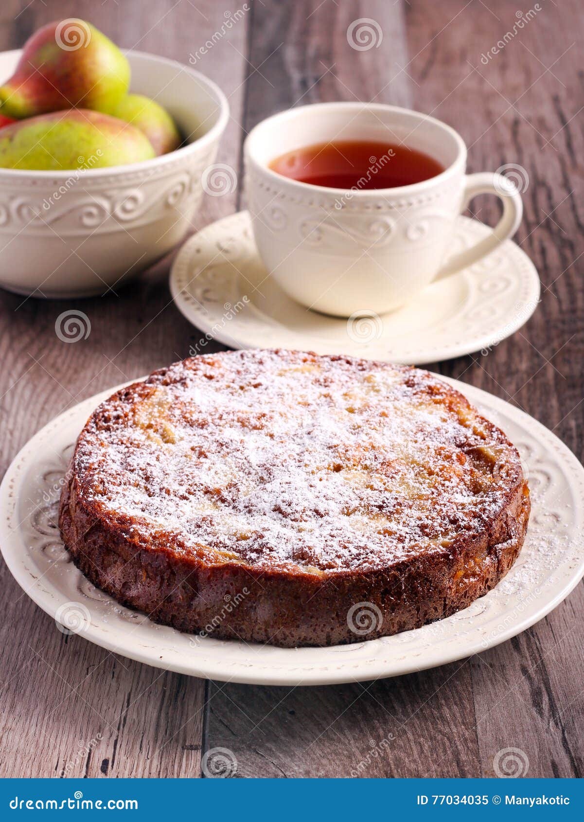 Pear Sponge Cake with Icing Sugar Stock Image - Image of breakfast ...