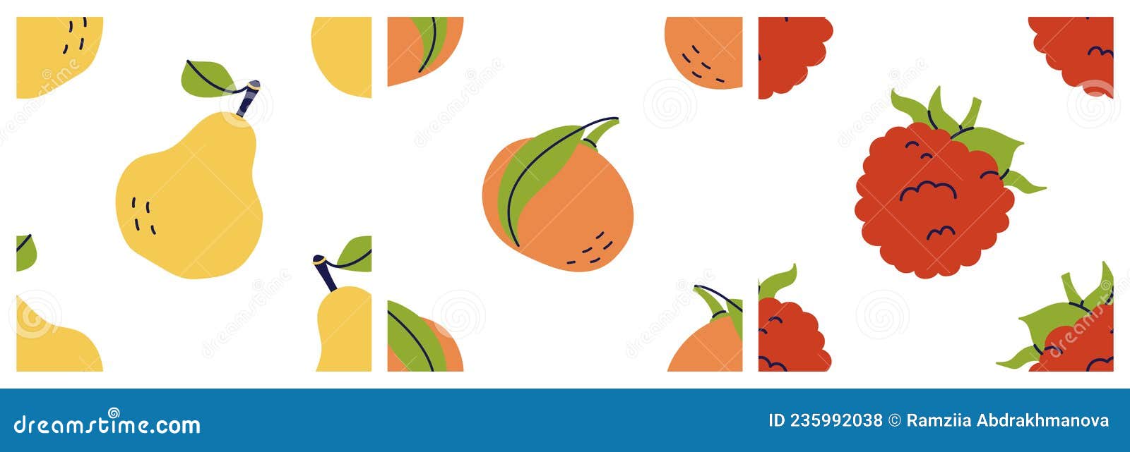 Pear, Tangerine, Raspberry and Mandarin. Fruit Seamless Pattern Bundle ...