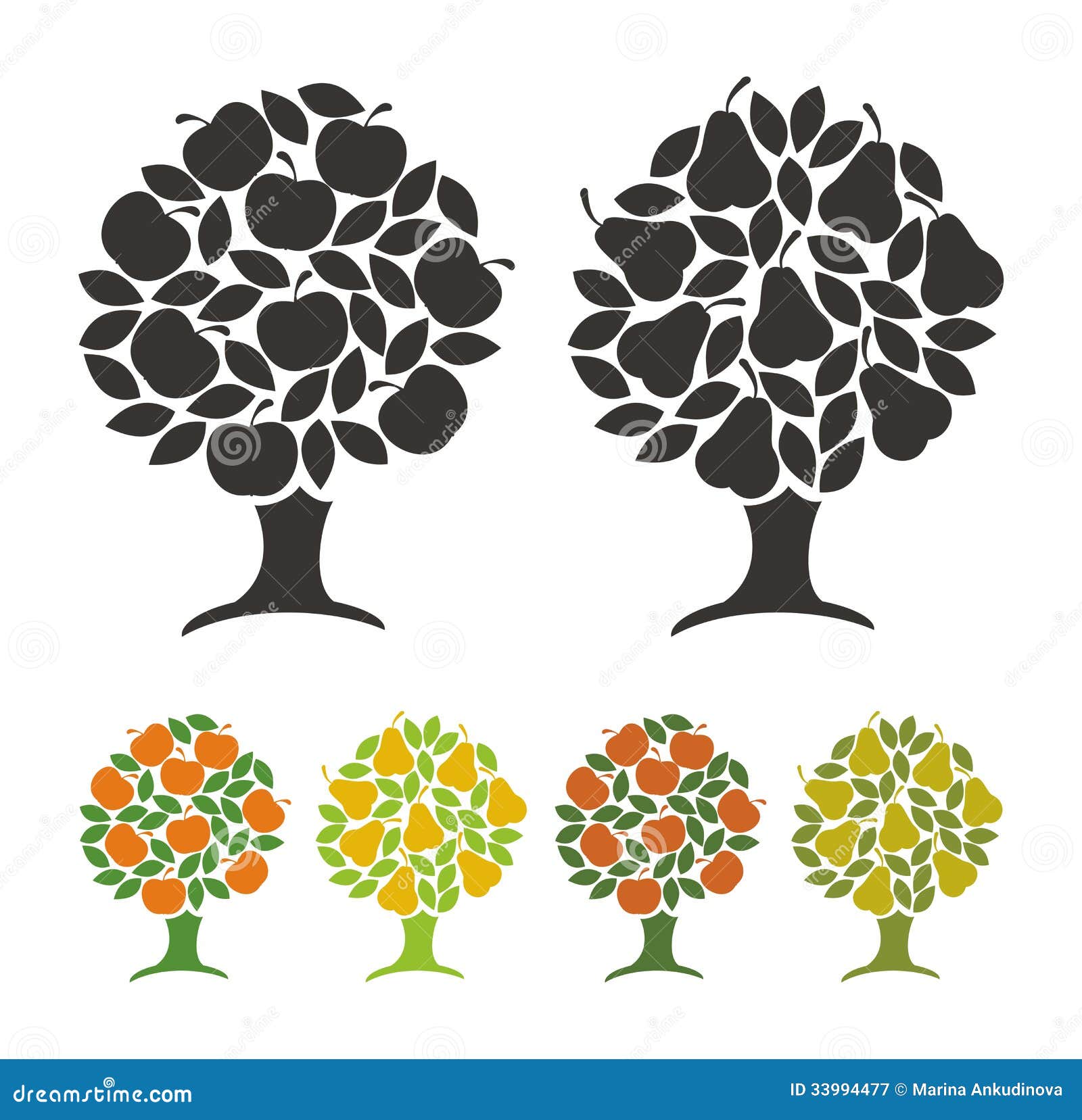 Pear tree and apple tree. stock vector. Illustration of mellow - 33994477
