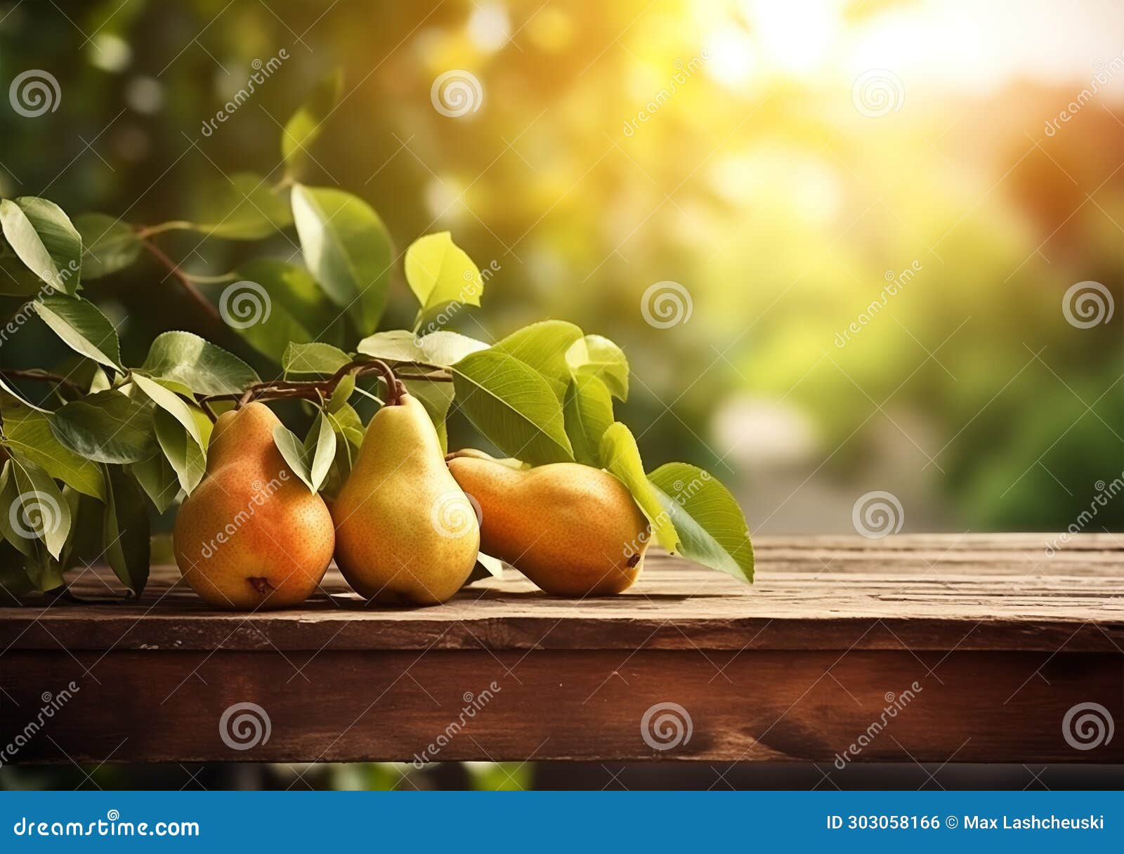 Pear Tree Branch on Wooden Table, Fruit Orchard Background Stock Photo ...