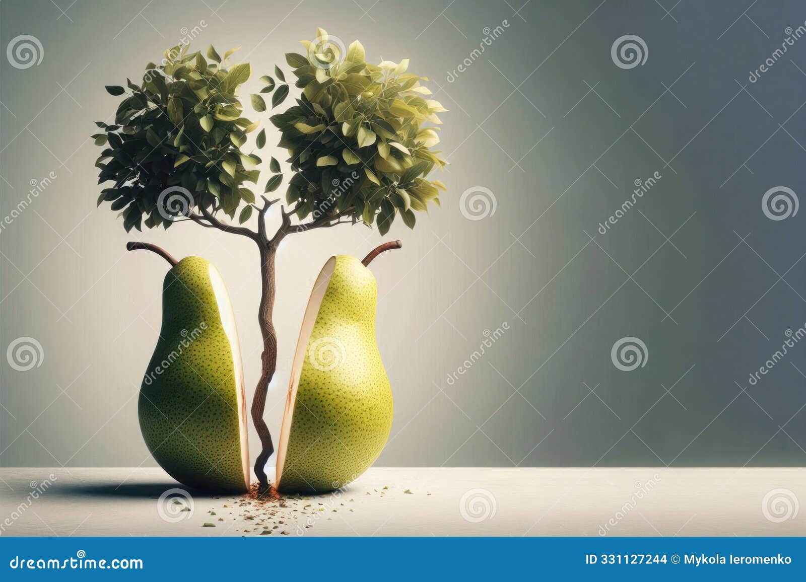 A Pear Tree Divided in Half by a Newly Grown Tree. Space for Text ...