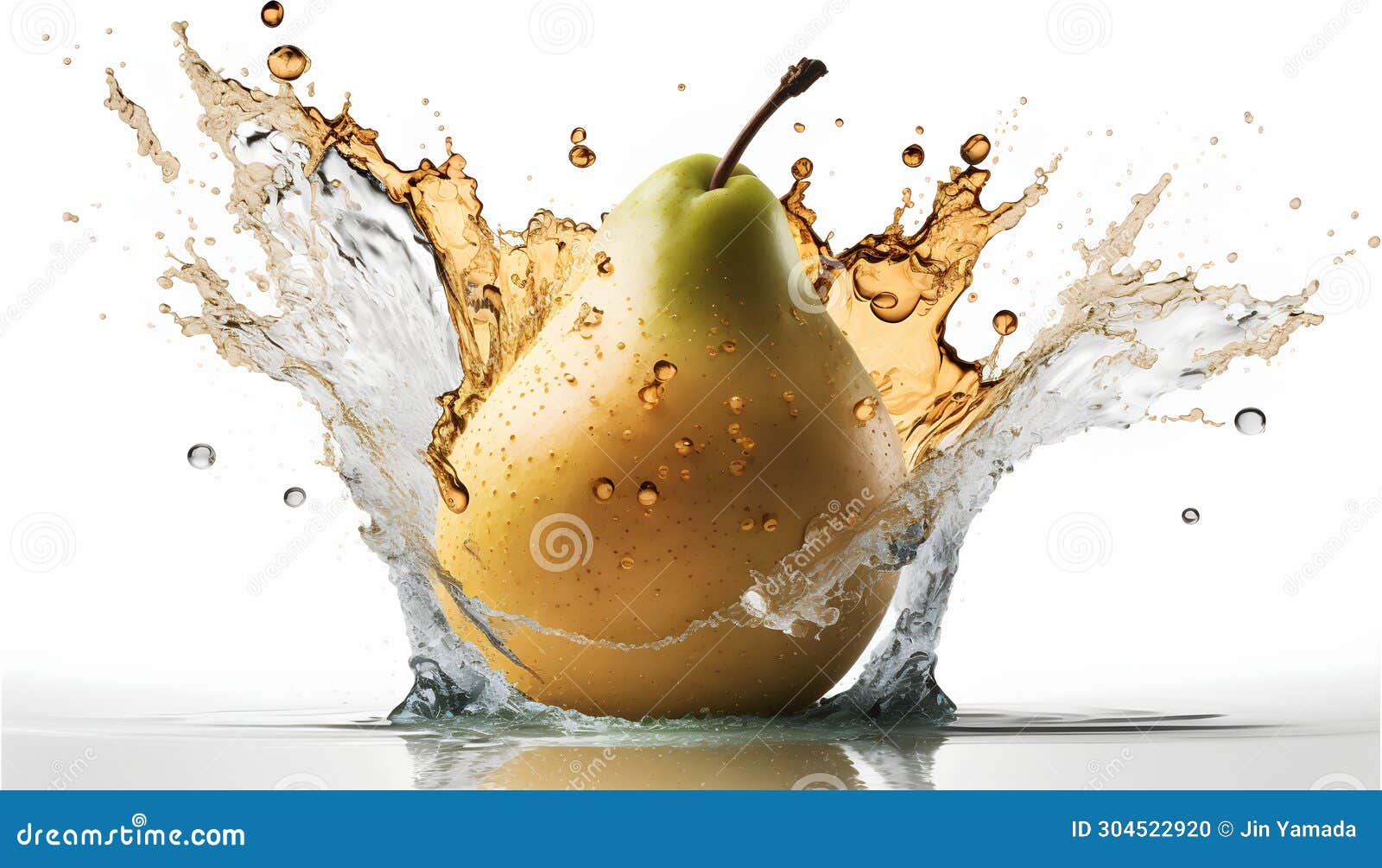 Pear with Water Splash Isolated on White Background. 3d Illustration ...