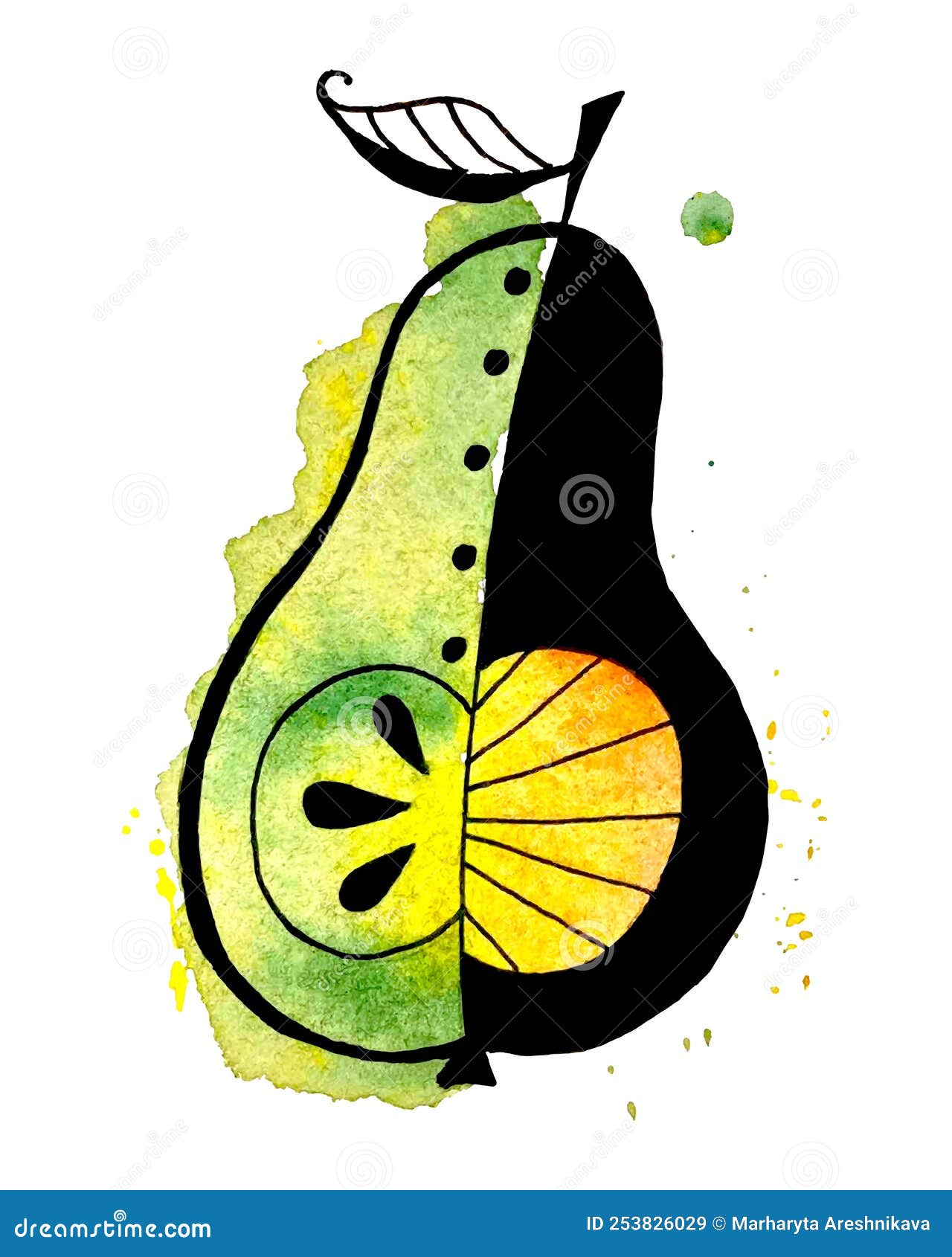 Pear Watercolor Hand Drawn Doodle Stock Vector - Illustration of juicy ...