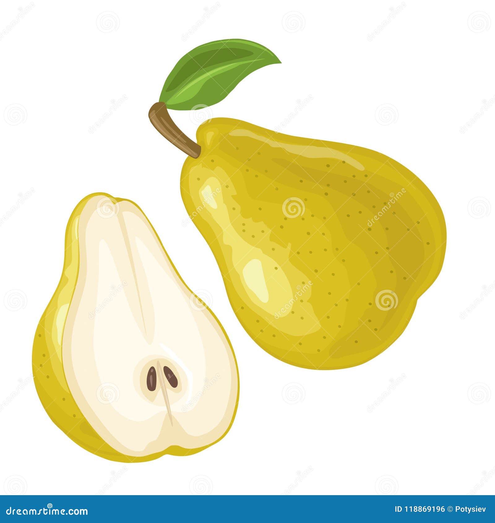 Pear Whole and Half with Leaf. Vector Color Flat Illustration Stock ... Pear Whole and Half with Leaf. Vector Color Flat Illustration Stock ...