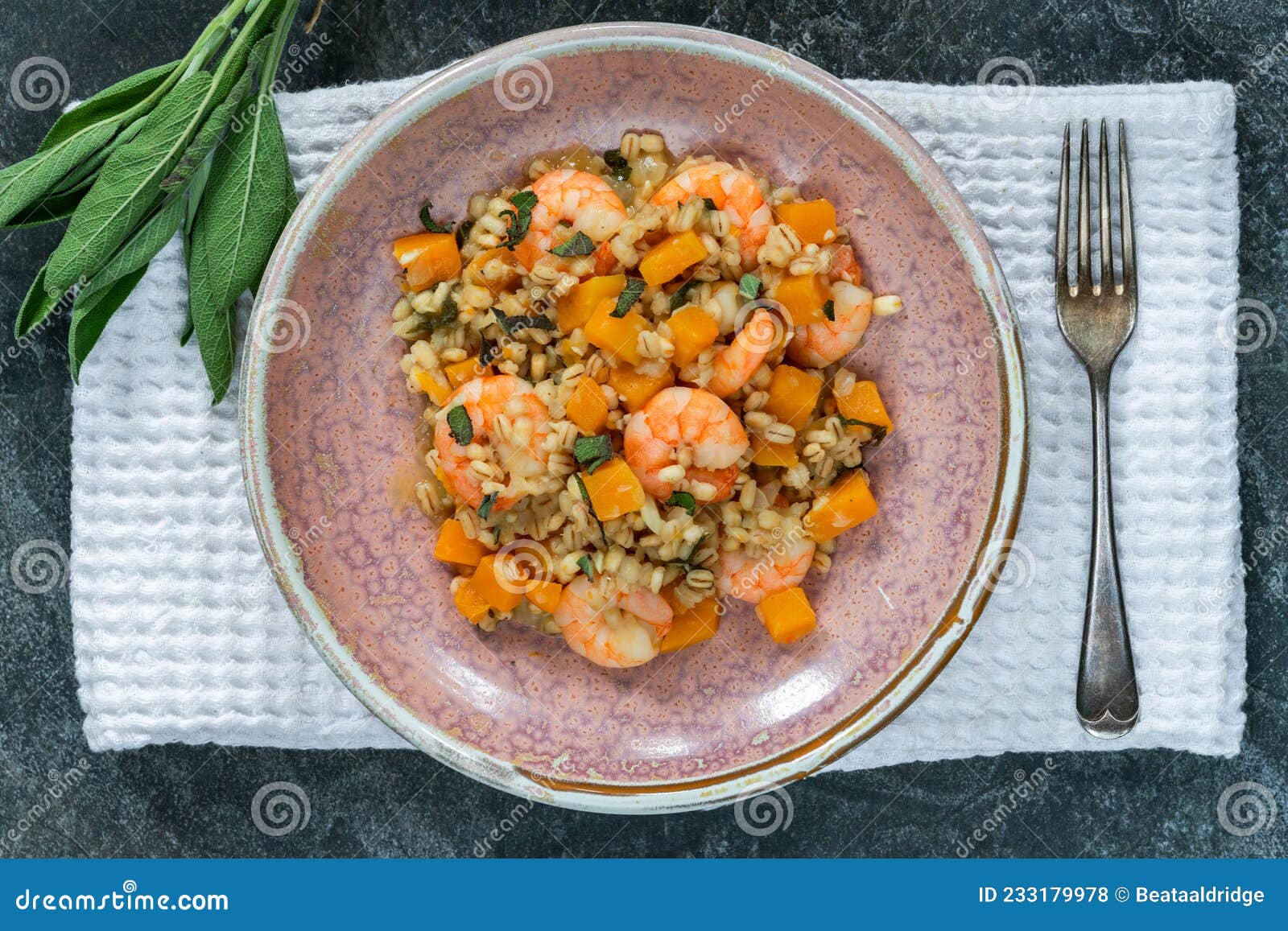Pearl barley risotto stock photo. Image of butternut - 233179978