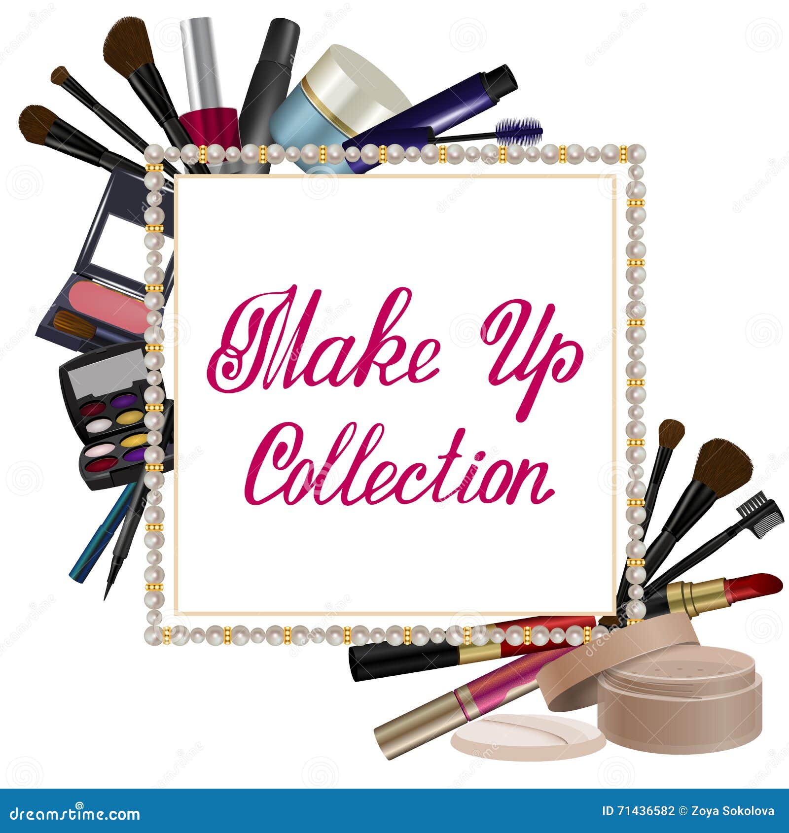 Pearl Frame with Makeup Set Stock Vector - Illustration of face, frame ...