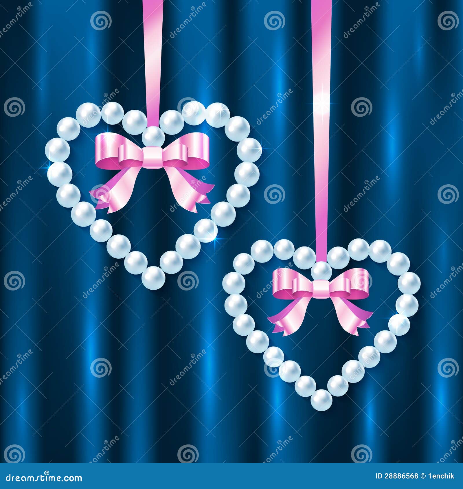 Pearl Hearts with Pink Ribbons and Bows Stock Vector - Illustration of ...