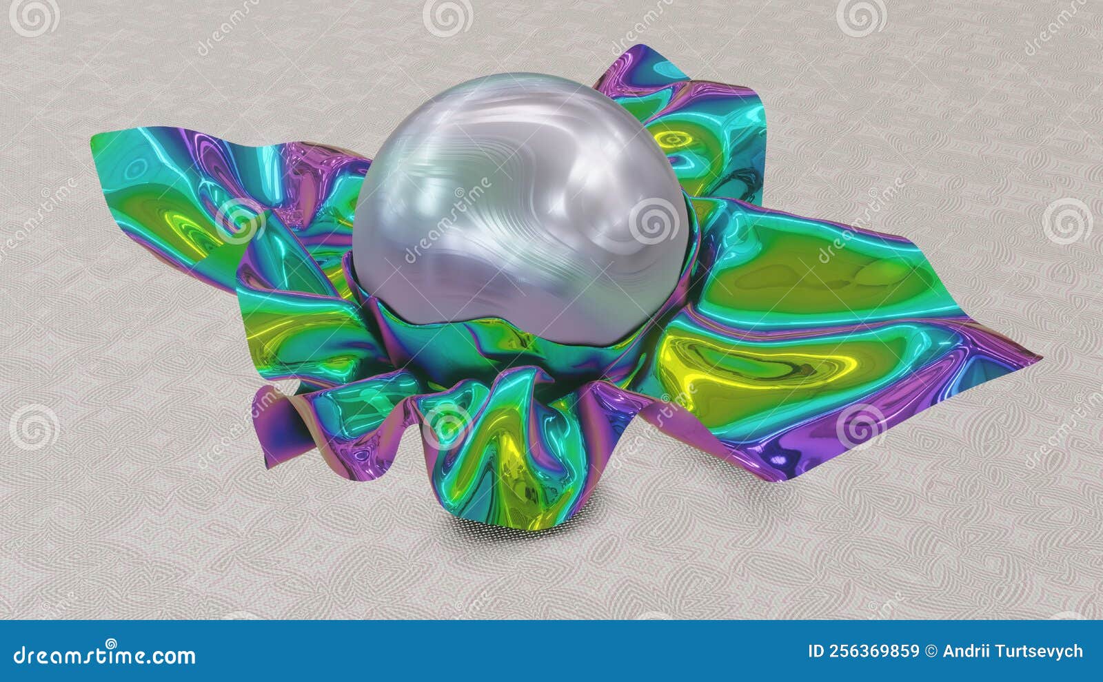 Pearl in a Iridescent Candy Wrapper, Modern Art Concept, 3D Rendering ...