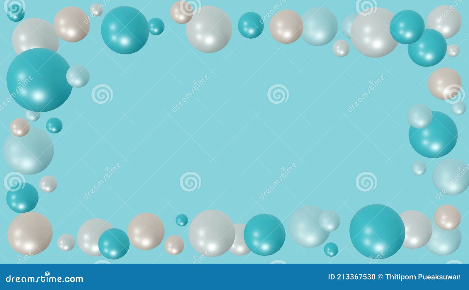 Pearl-like Blue Bubbles Floating Frame on Bright Blue Background Stock ...