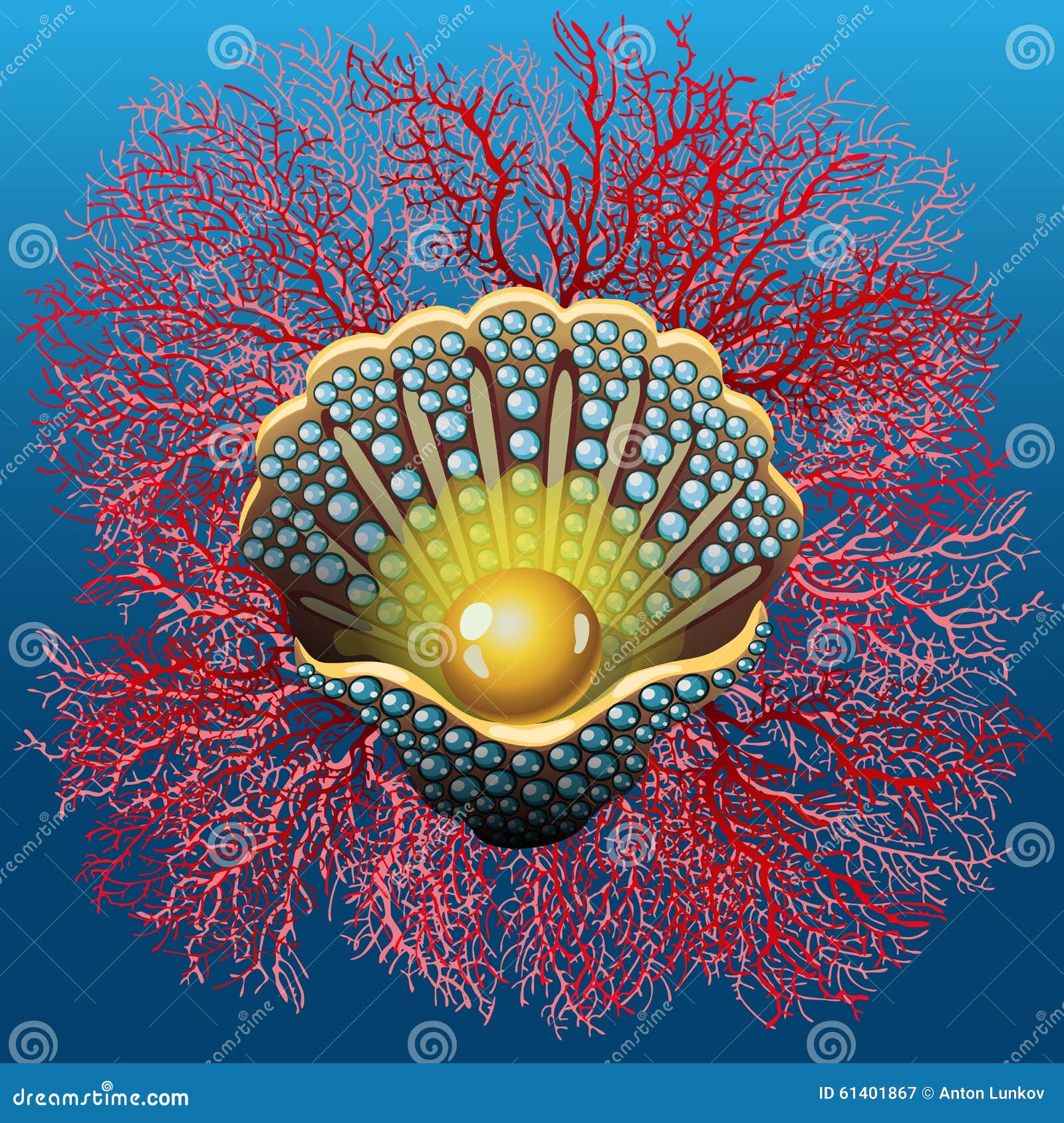 Pearl mussel and coral stock vector. Illustration of mussel - 61401867