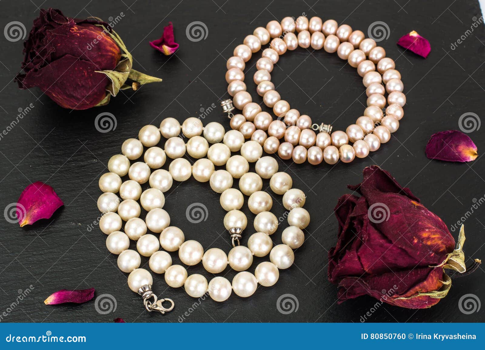 Pearl Necklace on Black Background Stock Photo - Image of closeup ...