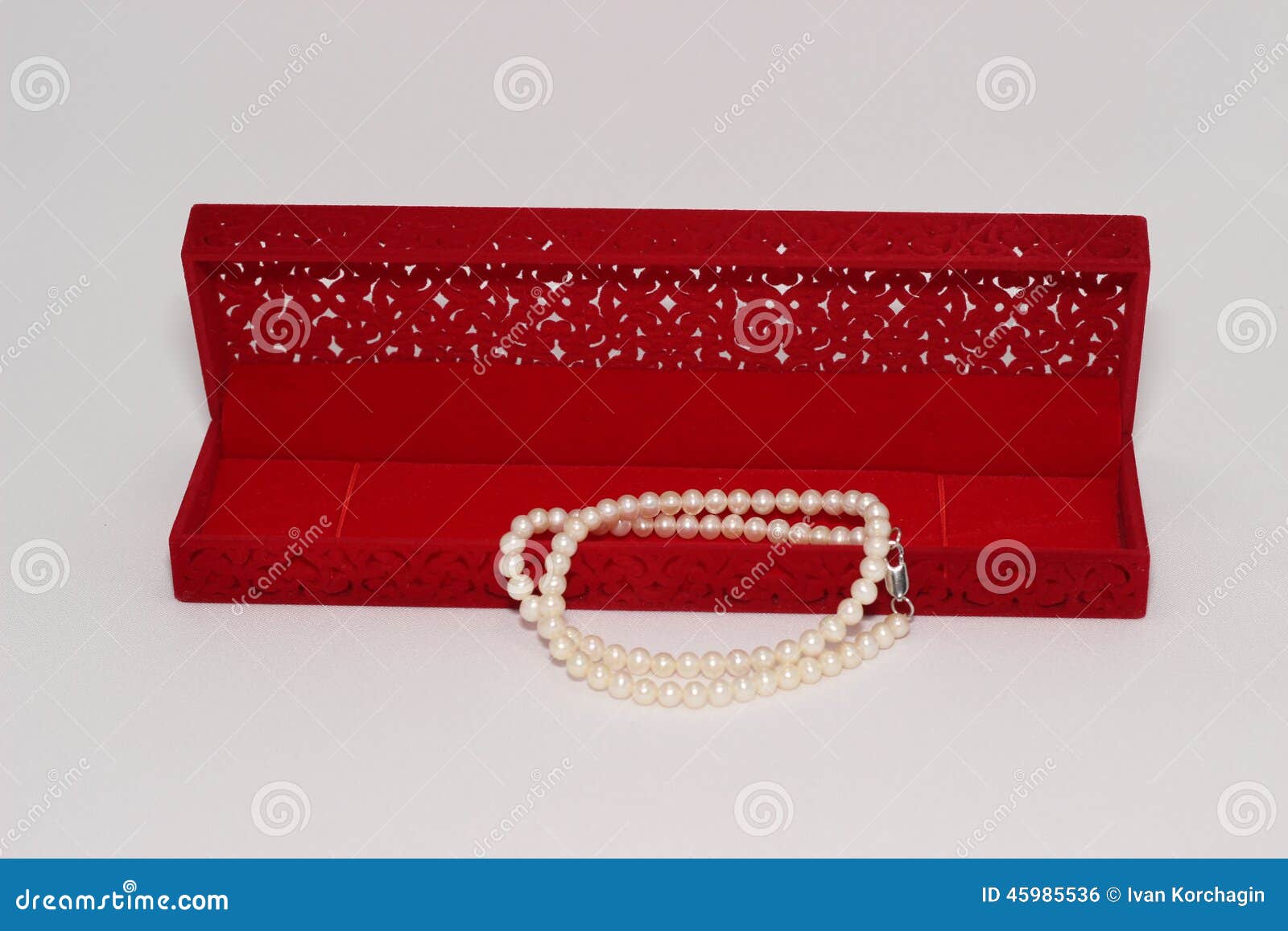 Pearl Necklace and Red Gift Box Stock Photo - Image of pearls, white ...