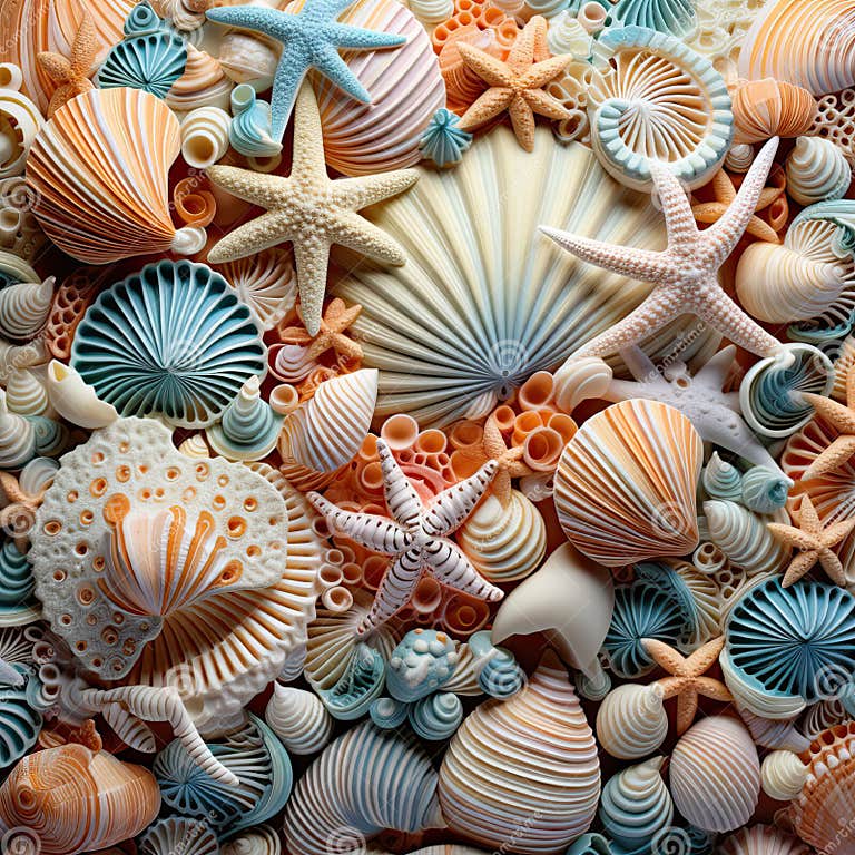 Pearl Patterns Of Seashells Coral Reefs And Ocean Waves Pastel Colors