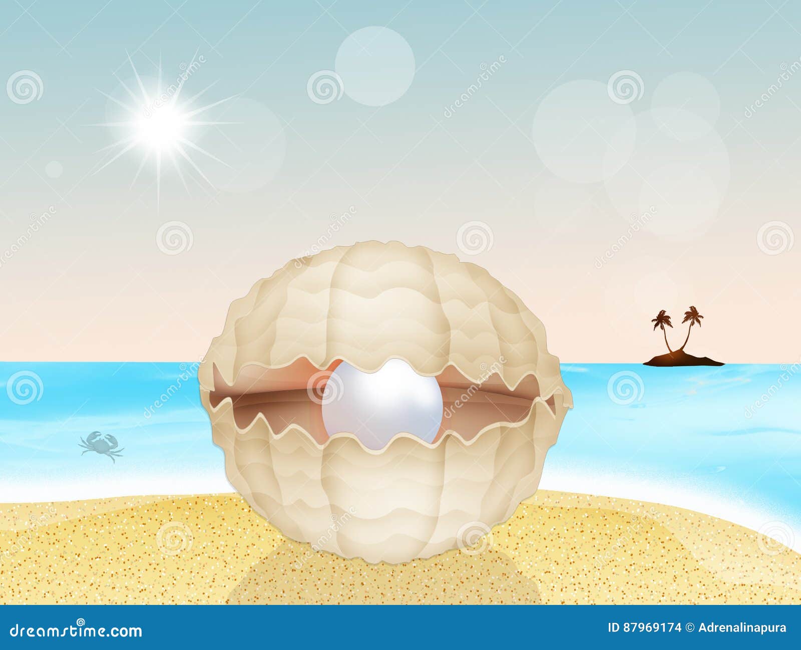 Pearl in the shell stock illustration. Illustration of nature - 87969174