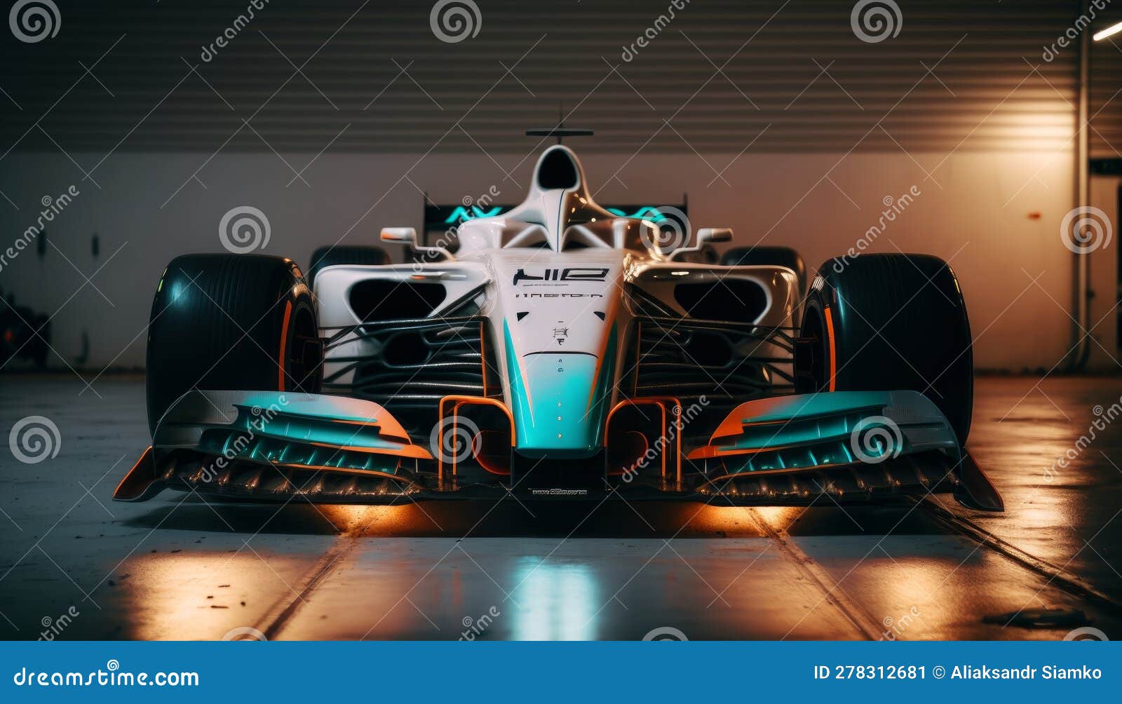Pearl White Futuristic Formula 1 Car, Inside a White Garage ...