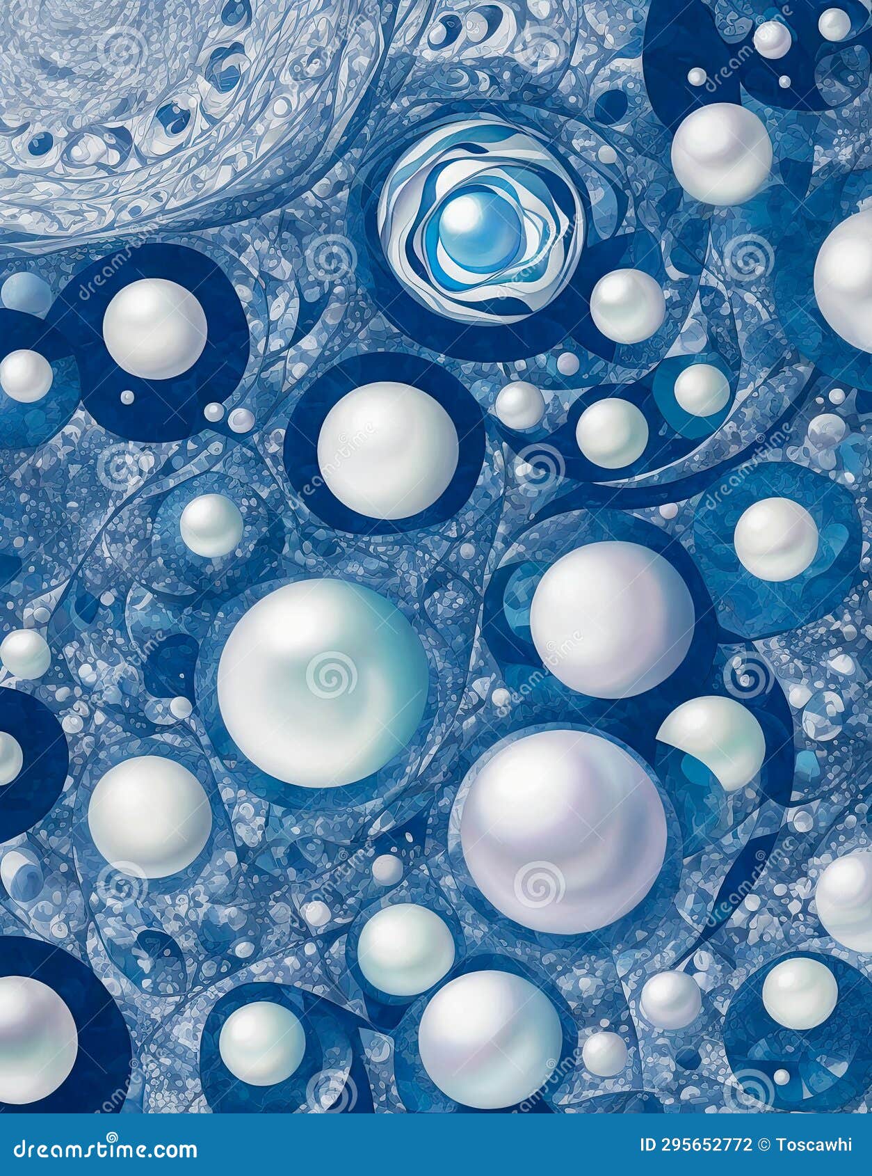 Pearls on Abstract Blue Art Background - Generative Ai Illustration ...