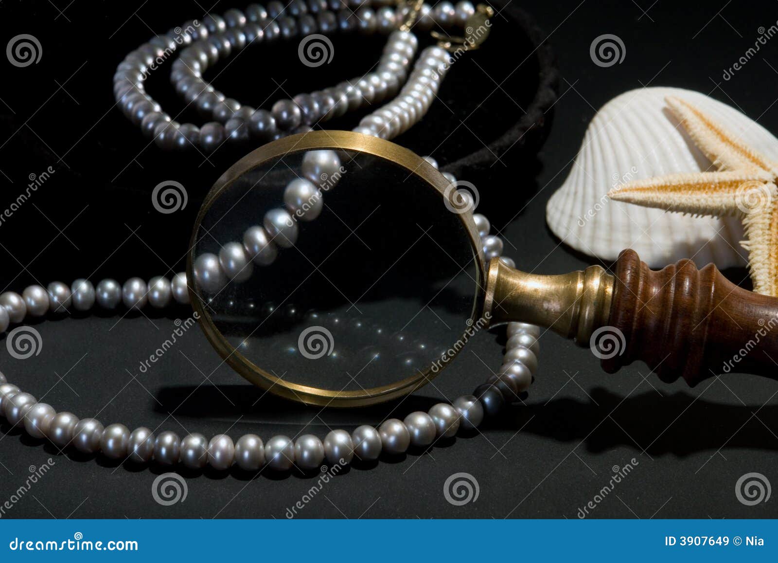 Pearls in a black box stock image. Image of magnifying - 3907649